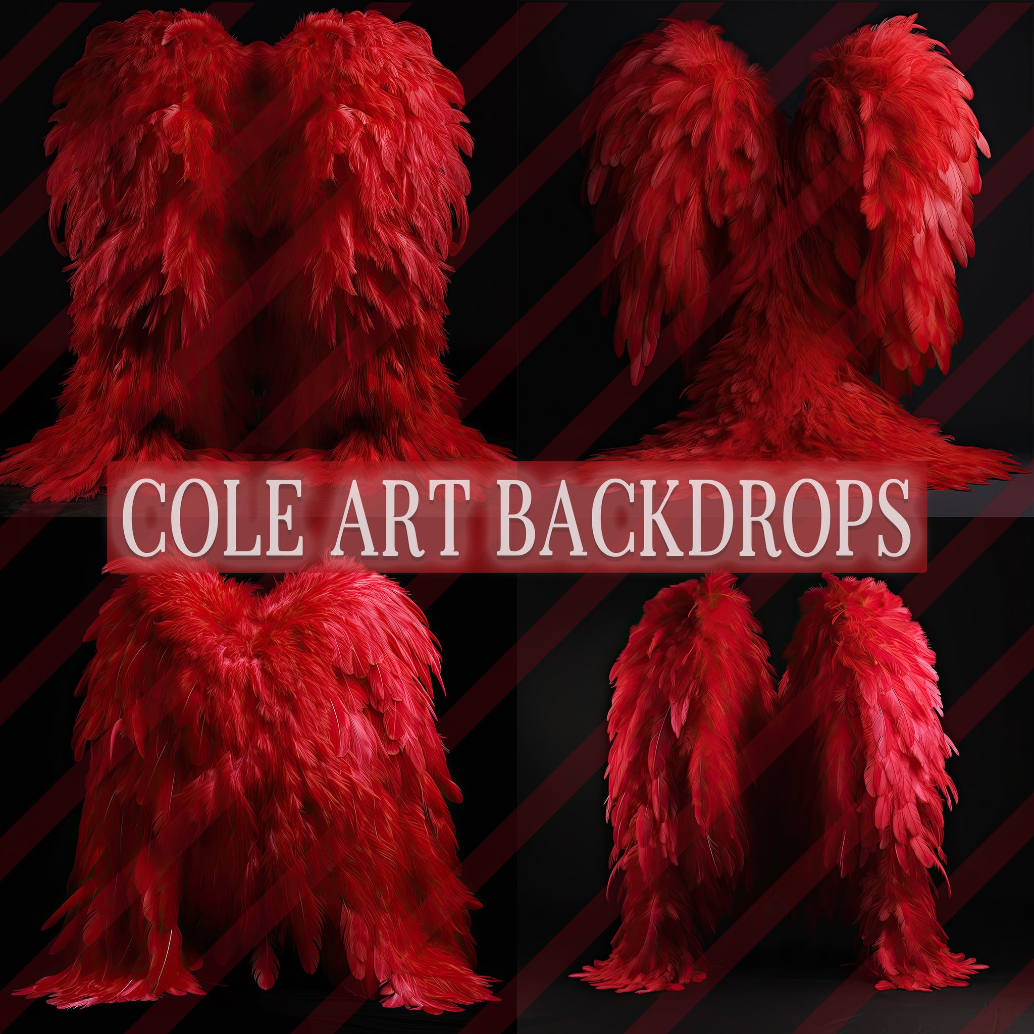 Red Fluffy Angel Wings Digital Overlays, Maternity Backdrop Overlays ...