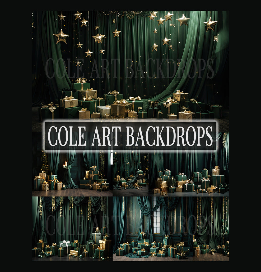 Green Christmas Set Digital Backdrops, Maternity Backdrop Overlays, St ...