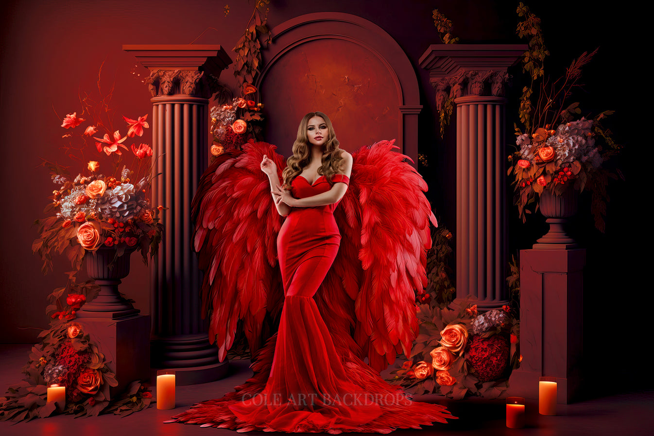 Red Fluffy Angel Wings Digital Overlays, Maternity Backdrop Overlays ...