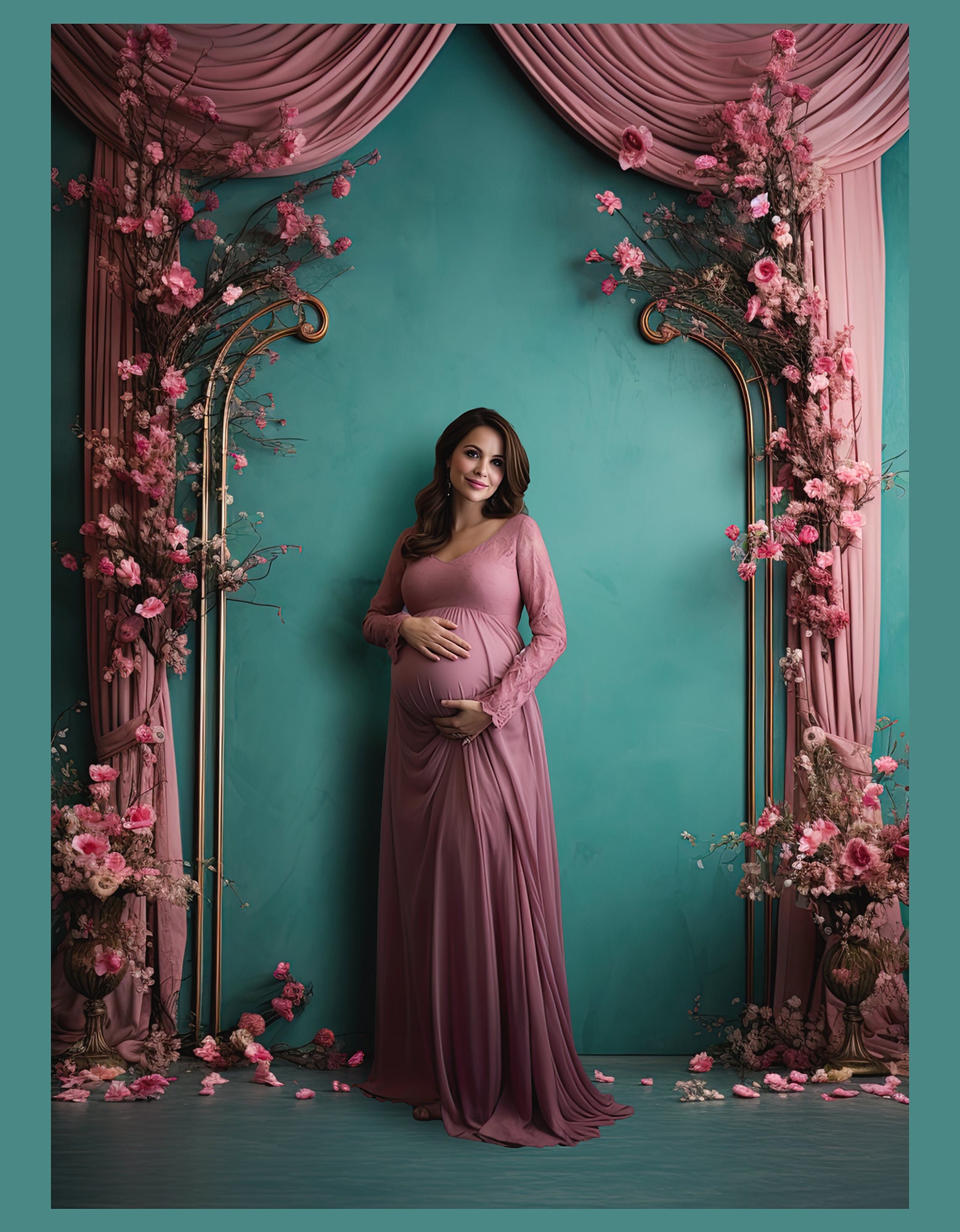 Teal and White Florals Set Digital Backdrops, Maternity Backgrounds, S ...